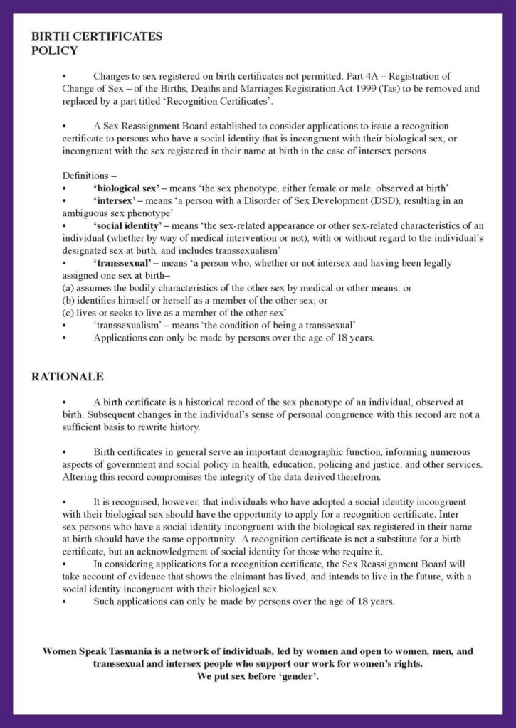 Women Speak Tasmania – Women’s Rights and Transgender Law Reform ...