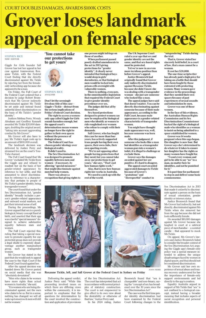 Sall Grover Loses Landmark Appeal on Female Spaces - Women Speak Tasmania